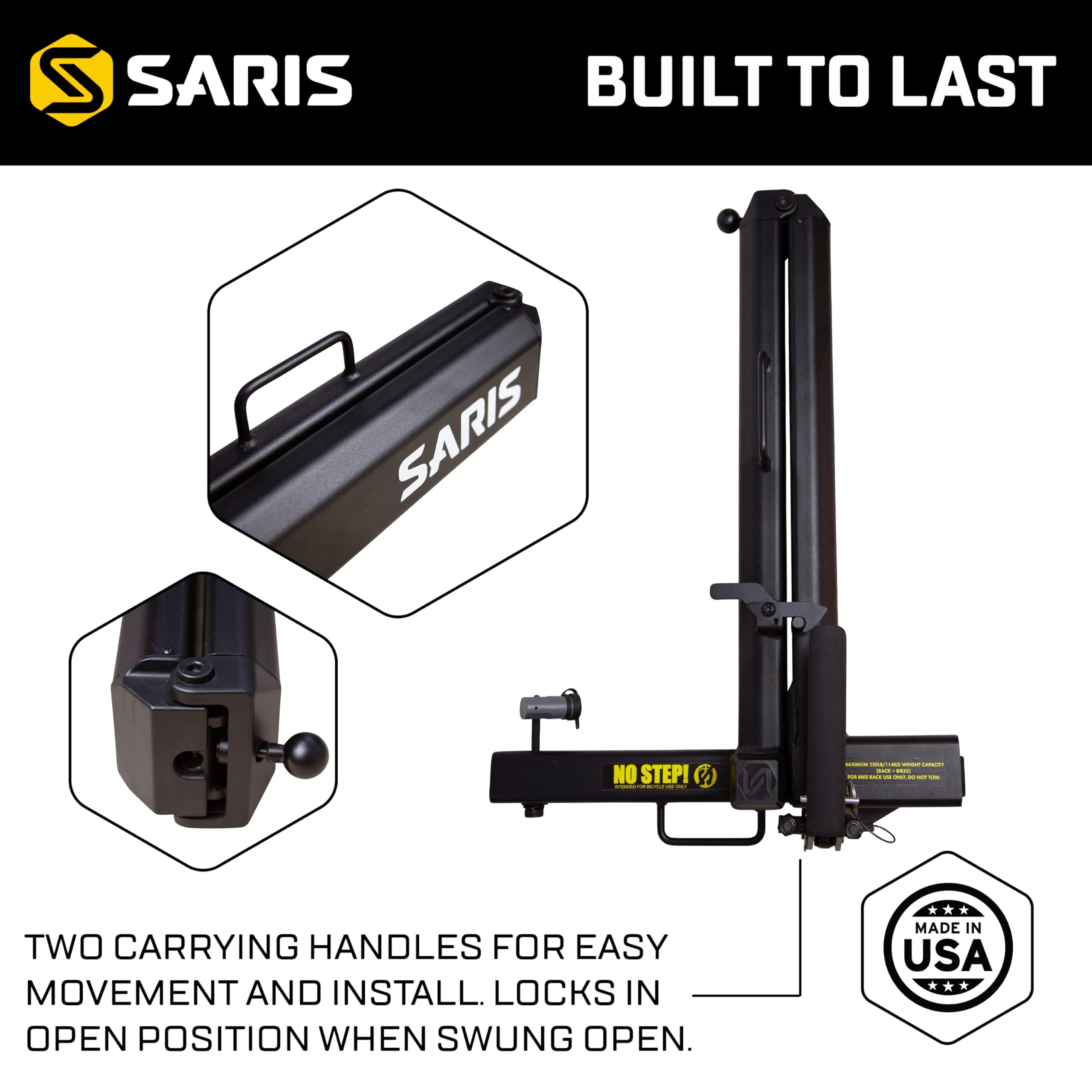 Swing Away Hitch Adapter by Saris | 2" Receiver, 250 lb Capacity | Easy Access & Foldable | Black Alloy Steel | Made in The USA