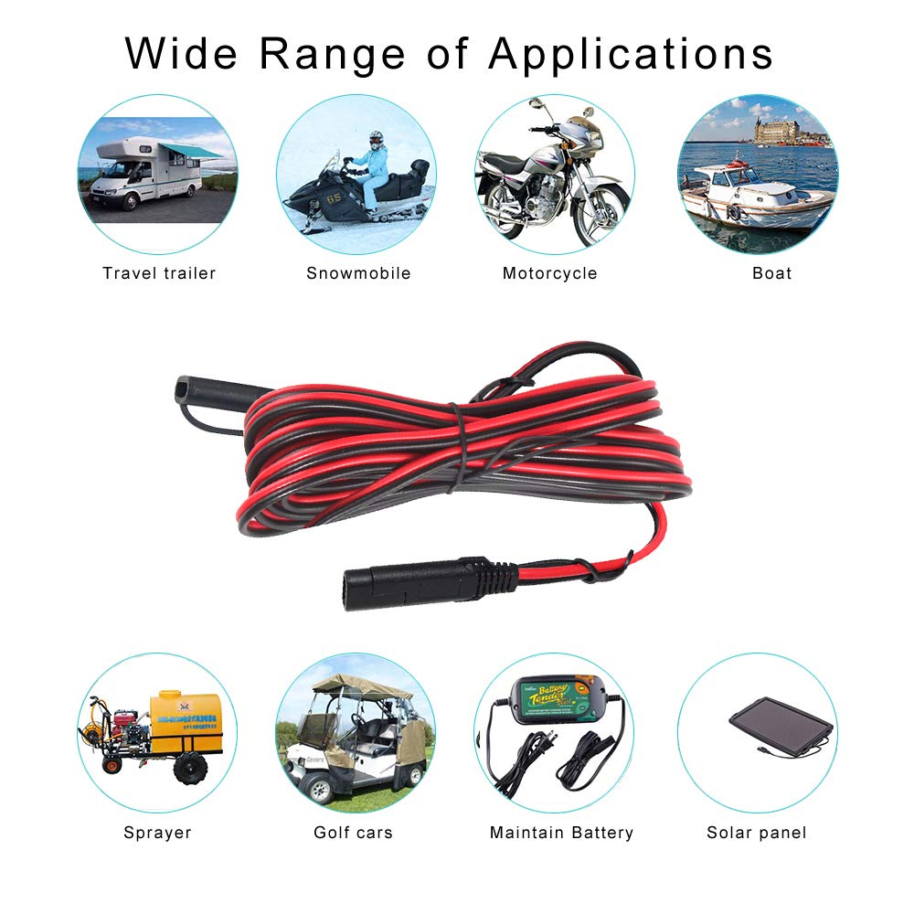 SPARKING 20FT SAE Extension Cable 16AWG- SAE to SAE Extension Cord 20FT, SAE 2Pin Bullet Quick Connect 16awg Heavy Duty Wire Harness with Waterproof Cap