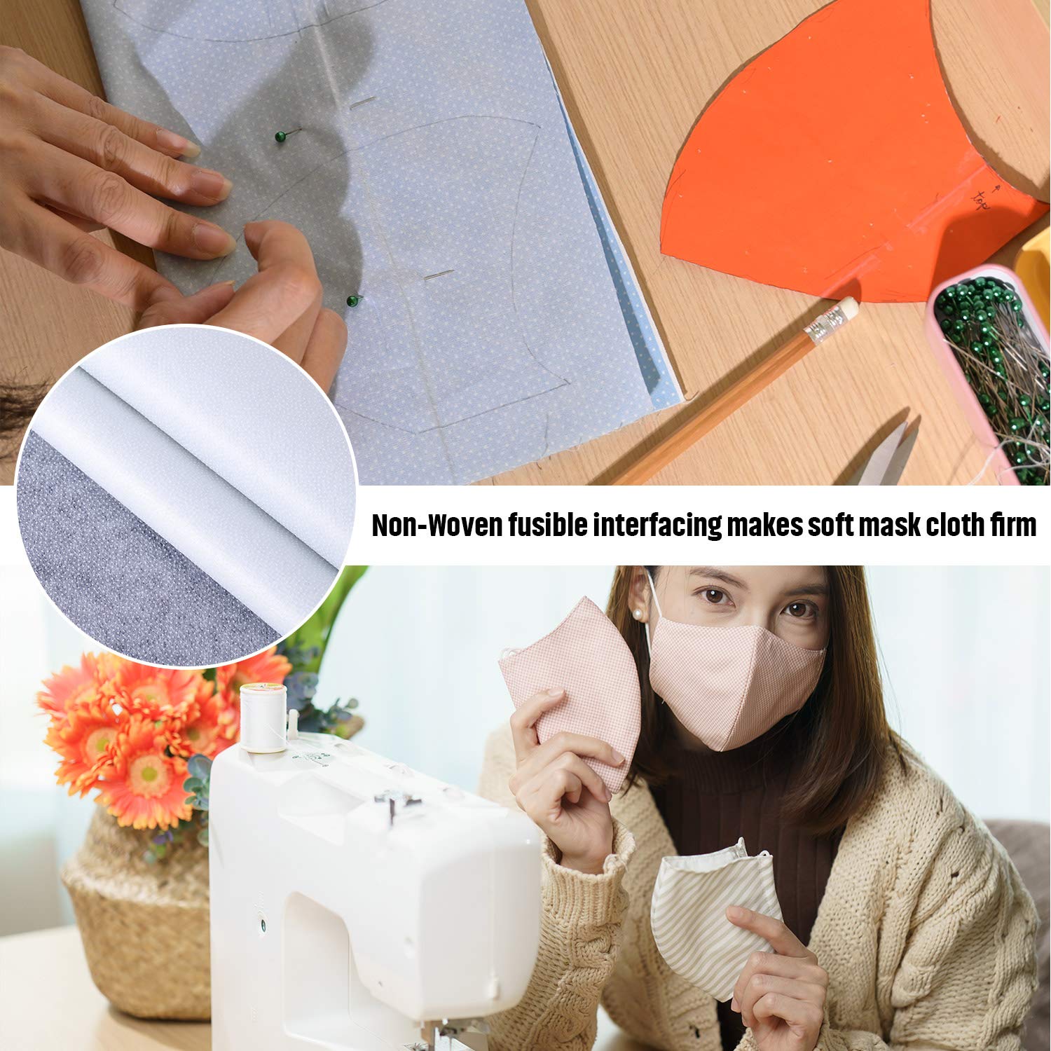 Non-Woven Fusible Interfacing Polyester Interfacing Fabric Single-Sided Iron on Interfacing for DIY Supplies (White, 40 Inch x 6 Yards)