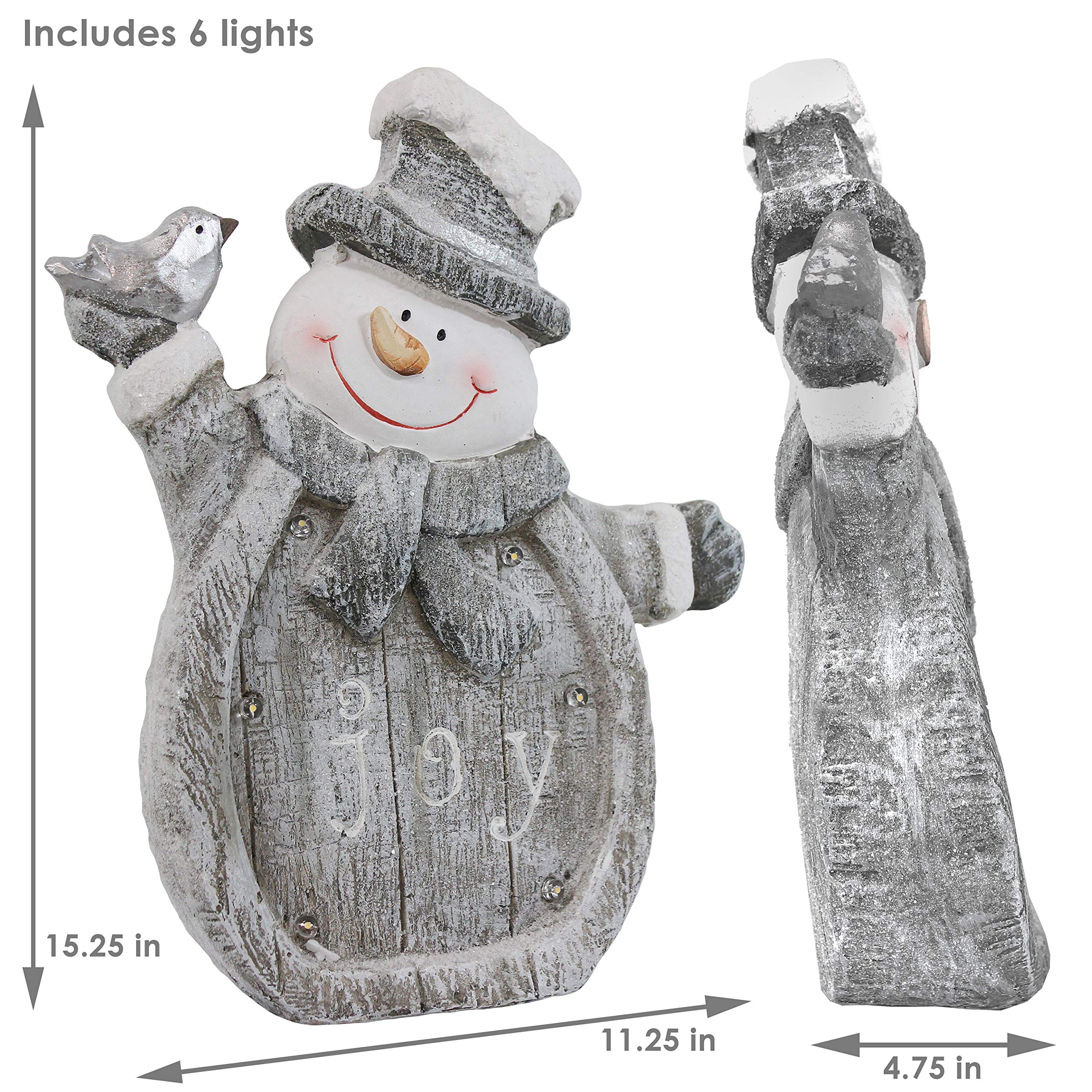 Sunnydaze Joyful Snowman 15-Inch Indoor Christmas Decoration with LED Lights - Battery Operated Pre-Lit Accent