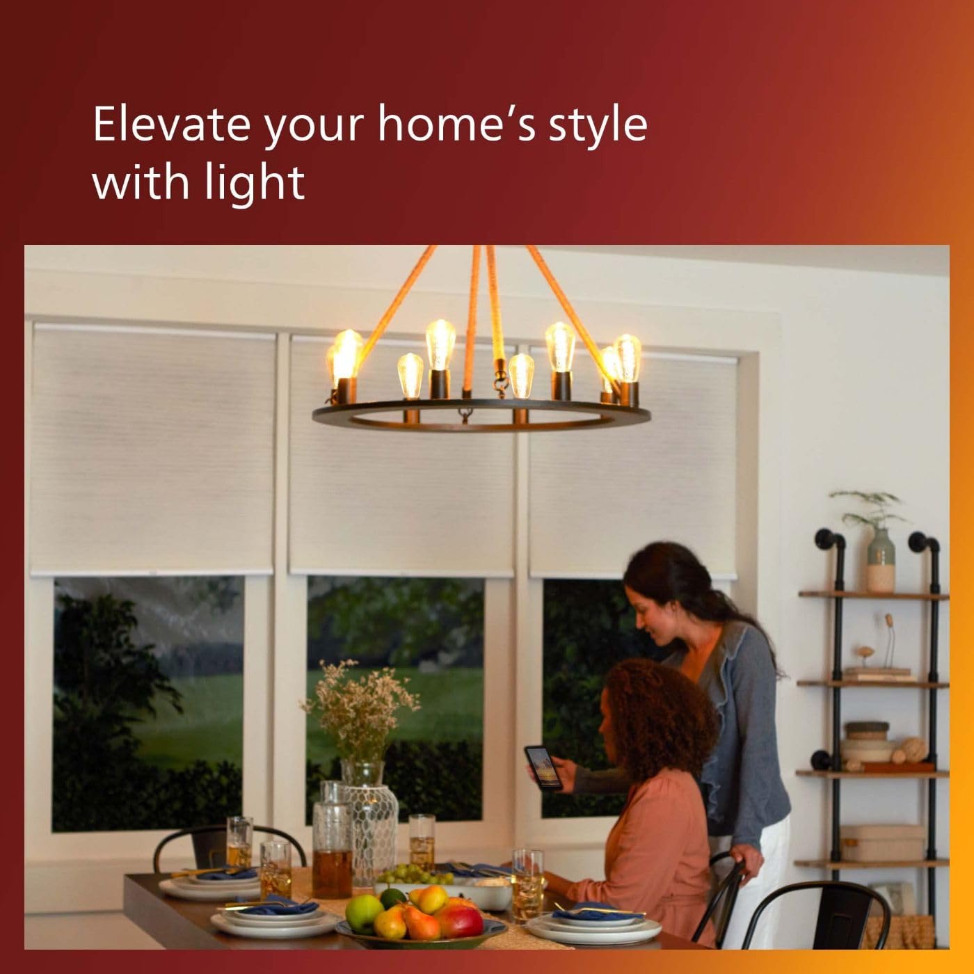 Philips LED Vintage Flicker-Free Amber Straight ST19 Dimmable, Eyecomfort Technology, 300 Lumen, Amber Light(2000K), 4.4W=40W, Title 20 Certified, E26 Base, 2-Pack, (564849)
