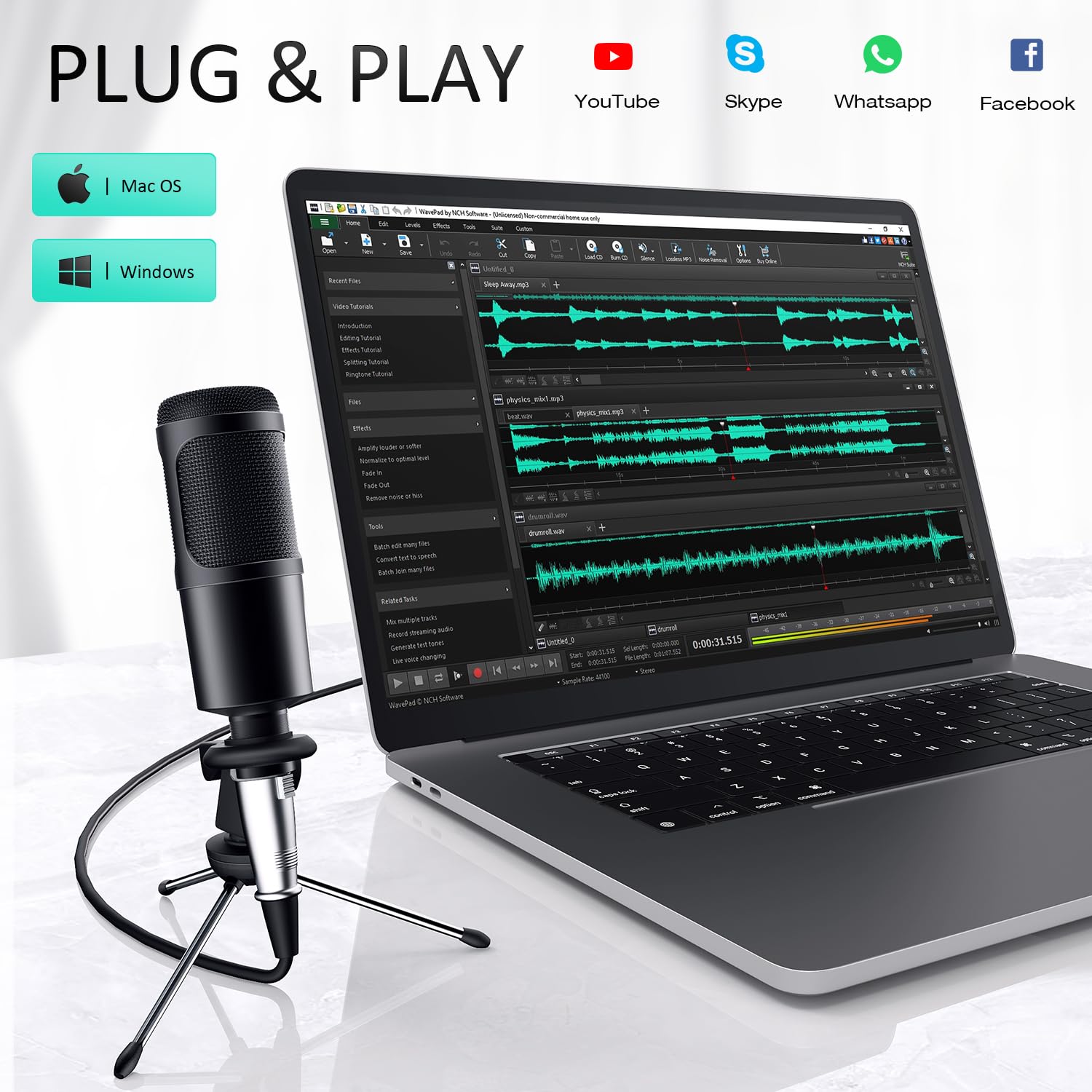 YUANSHIHUI Podcast Microphone USB Kit Streaming 192kHZ/24bit Plug & Play PC Computer for Recording, Gaming, Desktop, Windows, Mac, YouTube, Streaming, Singing, Deep Black