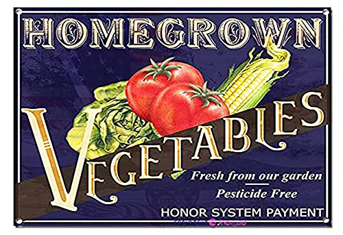 TSOSK Retro Metal tin Sign Home Grown Vegetables Fresh from Our Garden Pesticide Free Tin Sign,Farm,Cave,Bar,Club, Home Wall Art Metal Tin Sign 8x12 inches