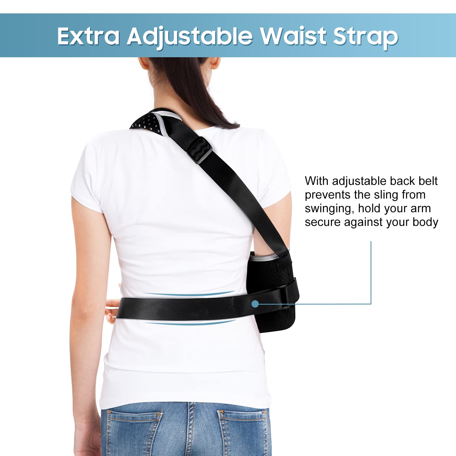 Yosoo Arm Sling, Adjustable Arm Support Brace with Strap and Waistband Shoulder Immobilizer Strap to Relieve Pain and Prevent Injuries, Universal for Left and Right Arms