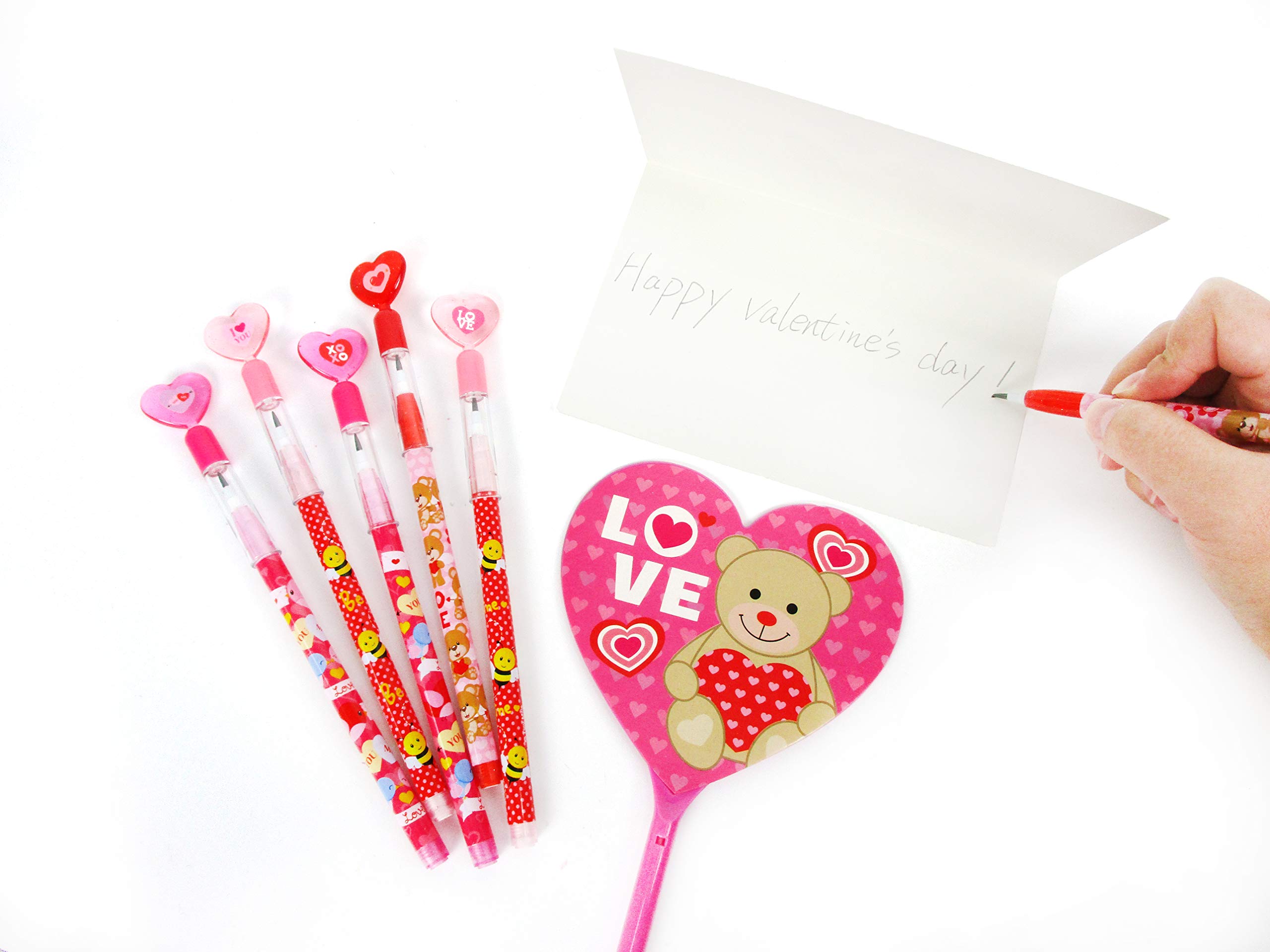TINYMILLS 24 Pcs Valentine's Day Heart Multi Point Pencils Party Favors Goodie Bag Stuffers Classroom Exchange Valentine's Day Pencils Party Supplies Heart Pencils