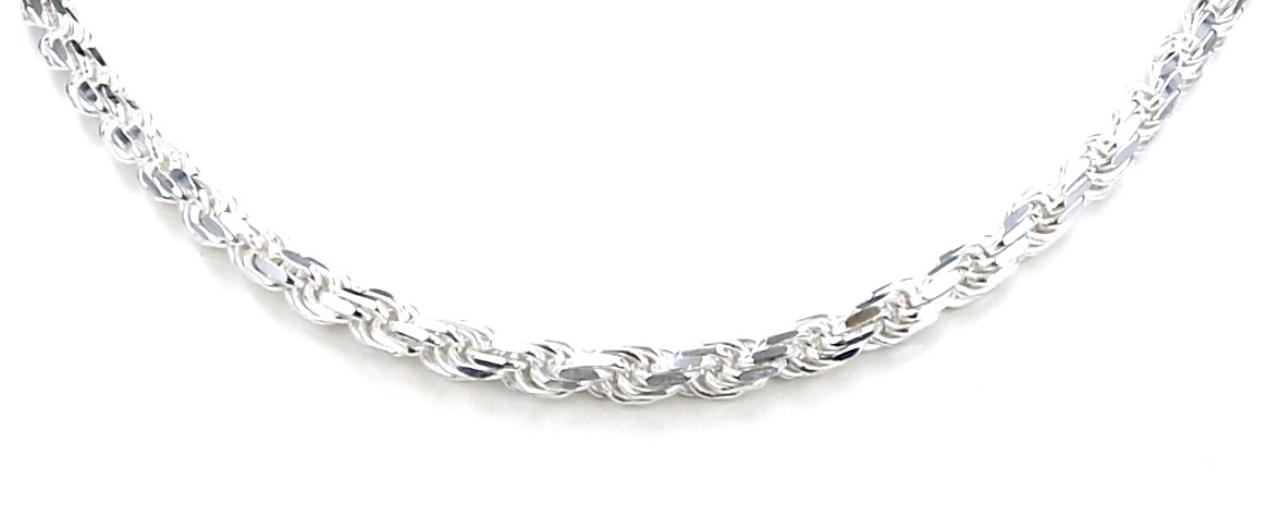 Real Solid 925 Sterling Silver Diamond Cut Rope Chain 4.0mm 16" to 30" (30)