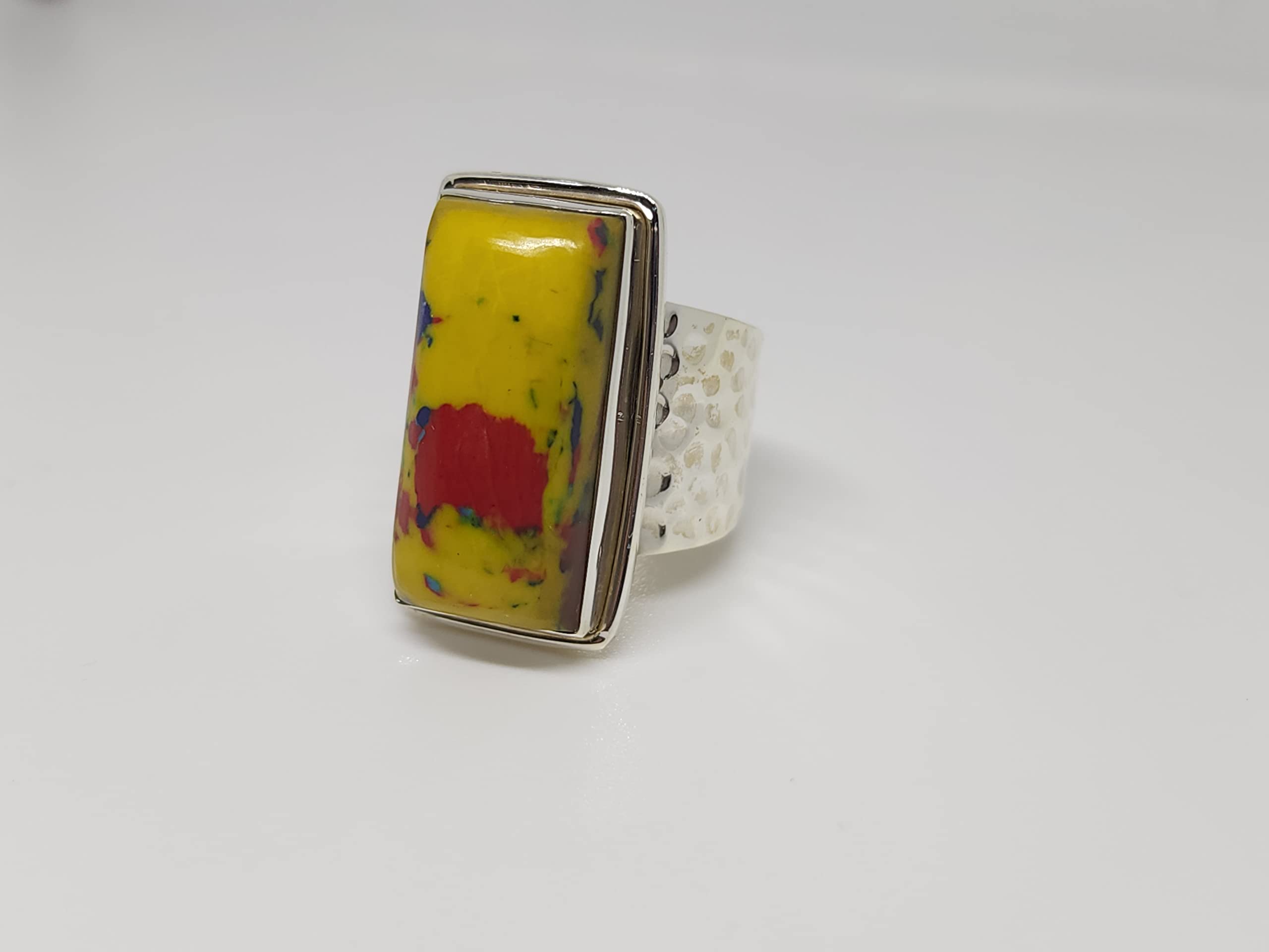 Yellow Turquoise Rectangle Ring for Women Hammered Gemstone Ring 925 Sterling Silver Jewelry Ring Gift for Her (8)