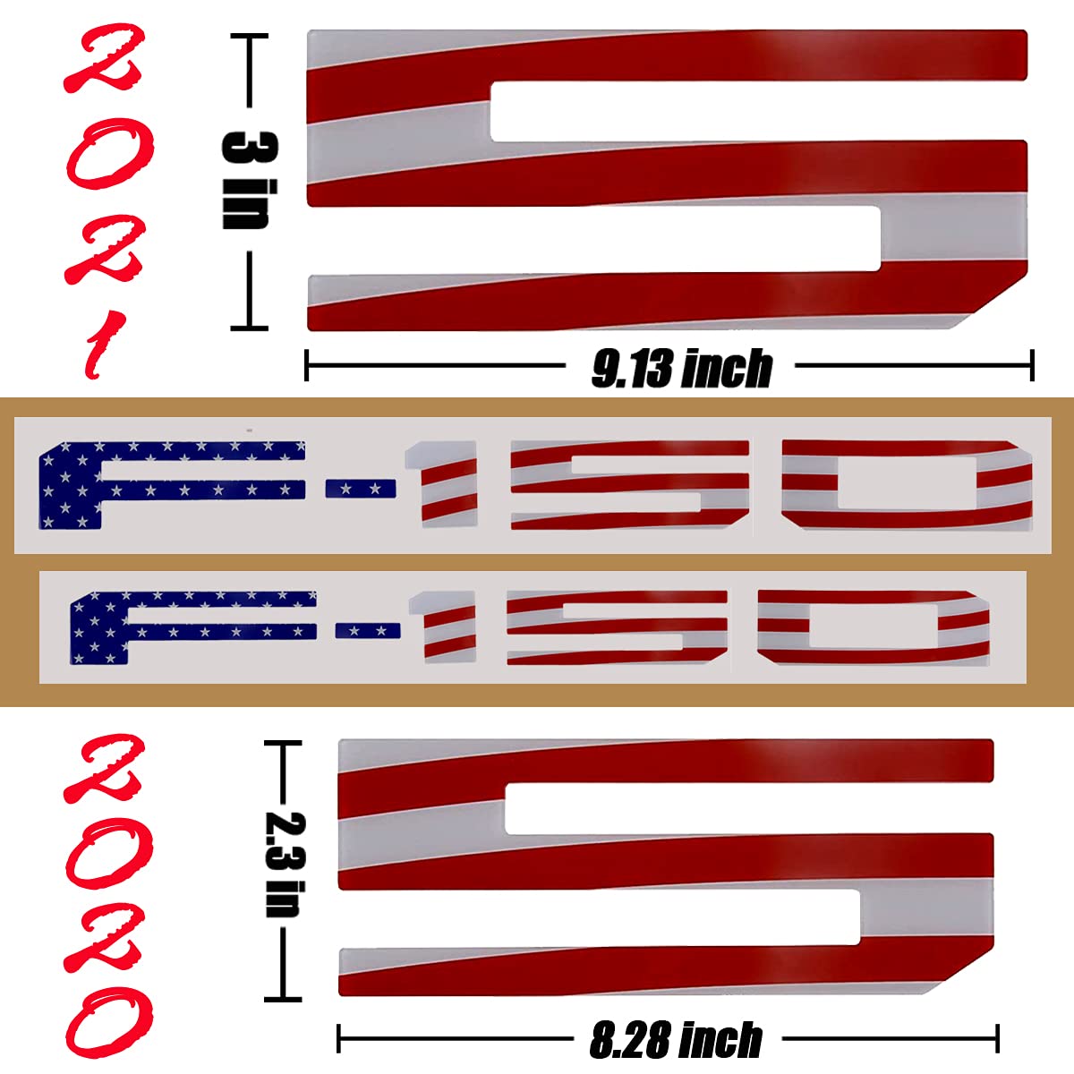 Tailgate Insert Letters Compatible for F15 2021-2023 3M Adhesive & 3D Raised Tailgate Decal Letters (American Flag)