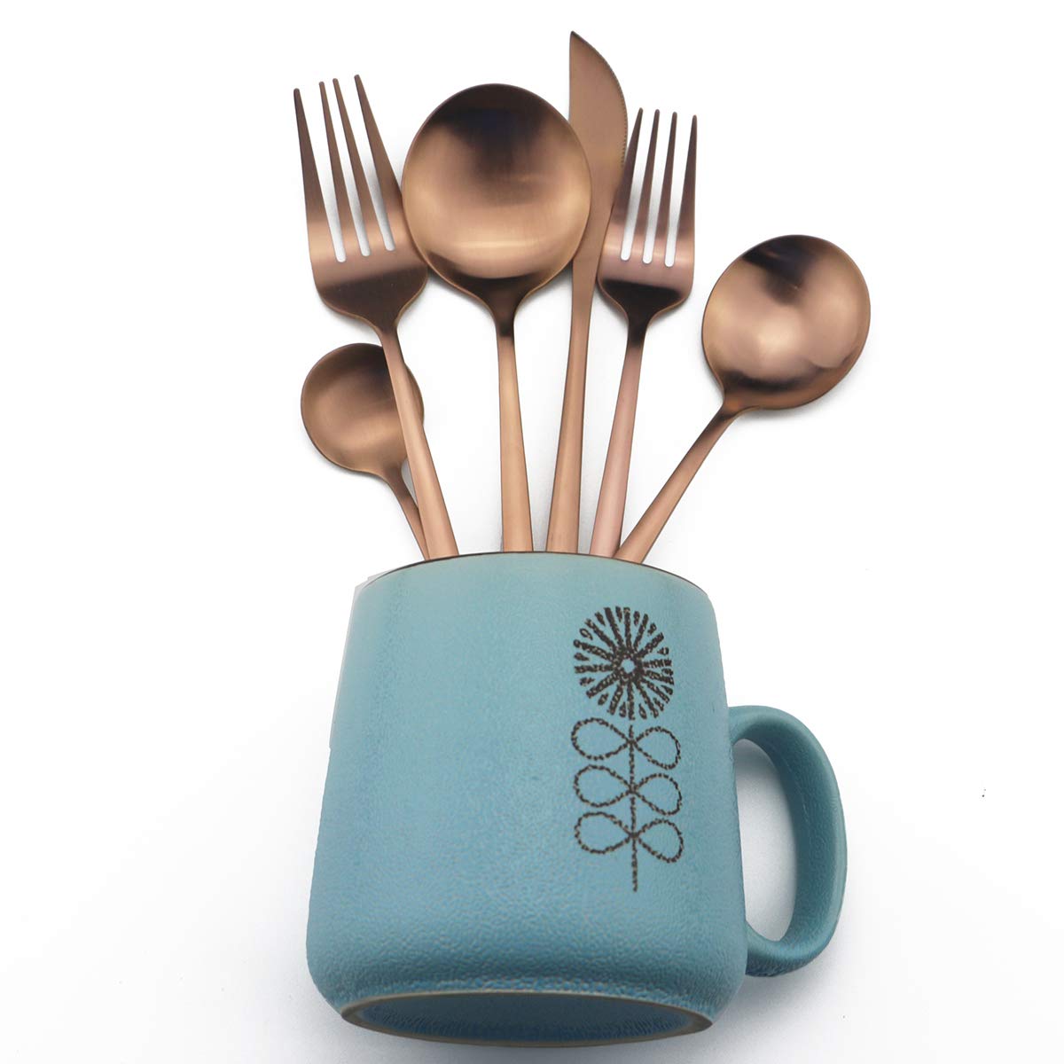 Uniturcky 30 Pieces Titanium Rose Plated 304 Stainless Steel Flatware Sets, Satin Finish Silverware Set Include Dinner Knife Fork Spoon, Cutlery Set,Matte Polished Utensils Service for 6