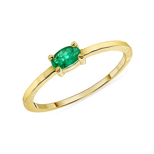 Takar Solid 14k Yellow Gold Solitaire Oval Genuine Emerald Stackable Ring (Size 9.5)