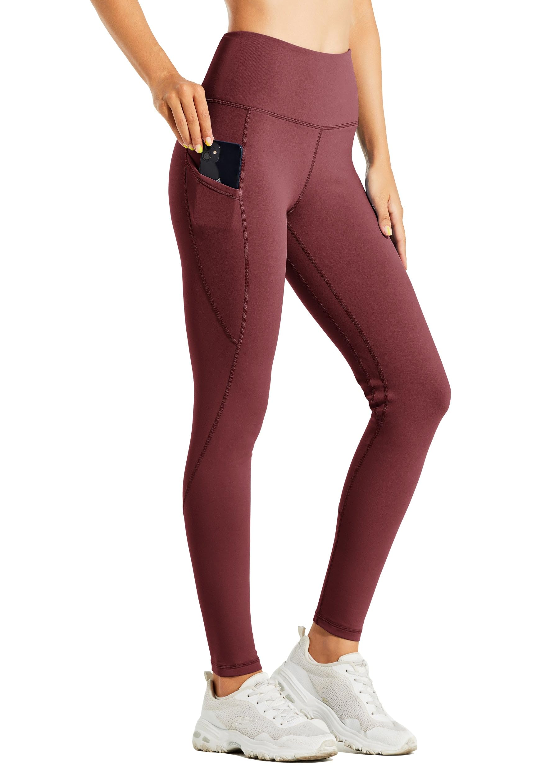 Willit Women's Fleece Lined Leggings Water Resistant Winter Pants Thermal High Waisted Yoga Hiking Running Tights Pockets Wine Red M