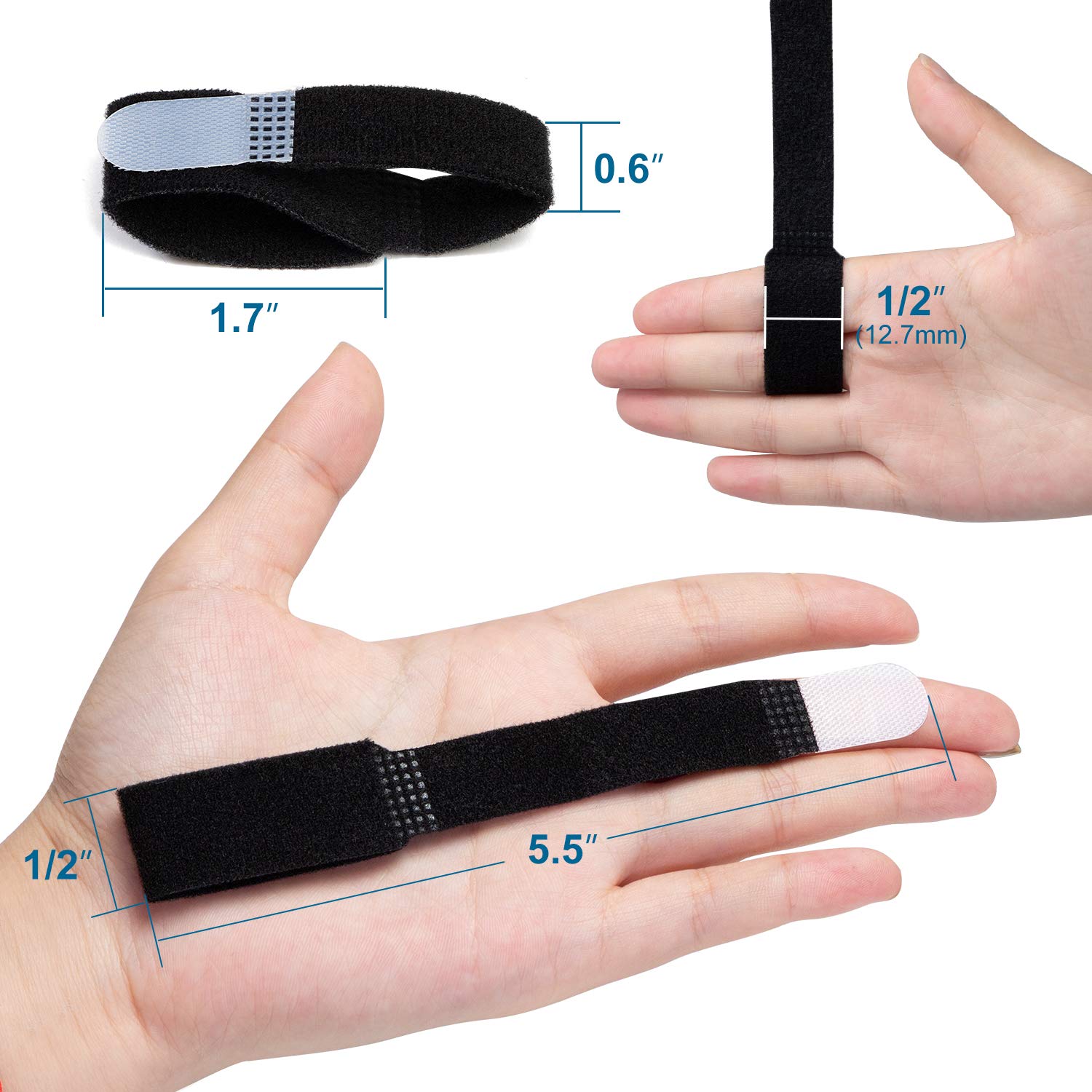 Sumifun Buddy Finger Wraps, Pack of 10 Finger Tapes for Broken, Sprained, Fractured Finger, Finger Straps for Jammed, Swollen, Dislocated Joint (Black)