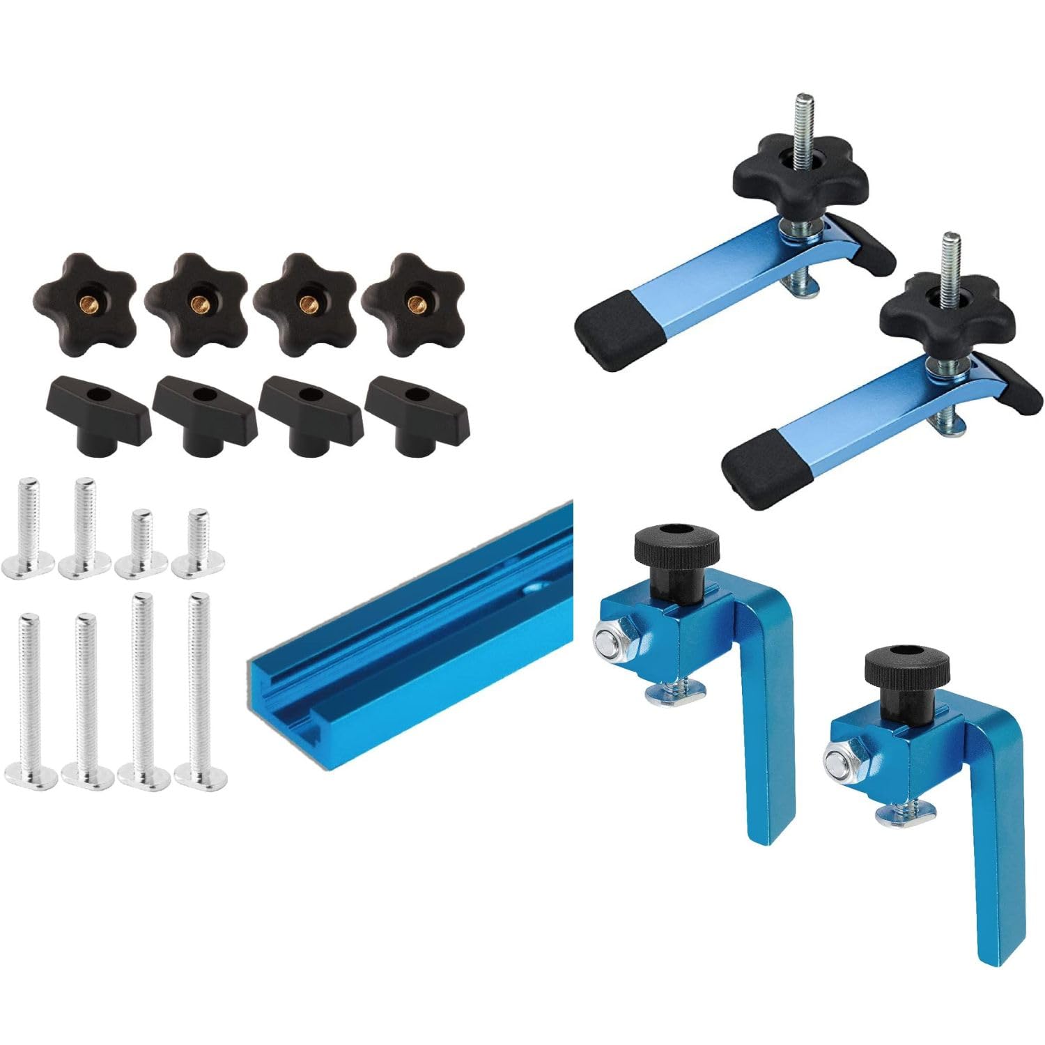 POWERTEC 48" Double Cut T-Track & 16-piece Hardware kit w/ 2PK T Track Hold Down Clamp & 3" Fence Flip Stop
