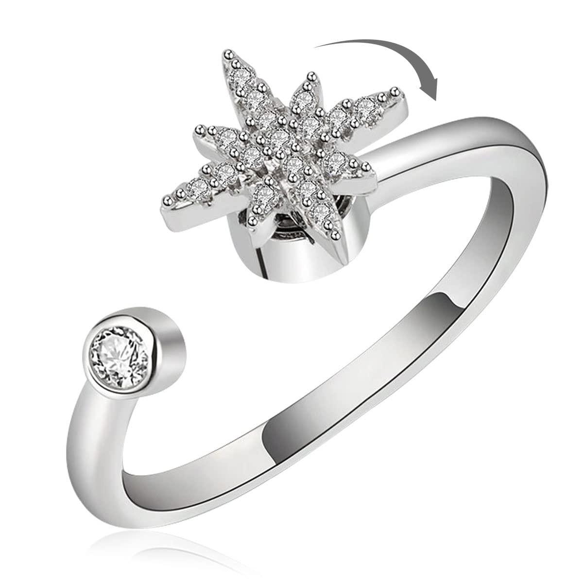Vito Sterling Silver Fidget Anxiety Ring for Women Girls, Adjustable Open Spinner Ring, Rotatable North Star Stress Relief Band Ring, Stacking Ring Jewelry Gift for Mother Sister
