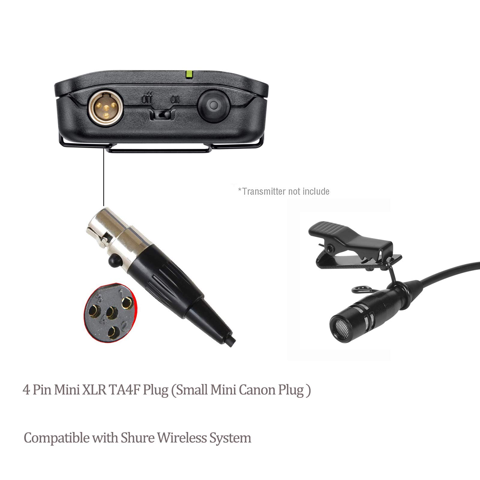 Sujeetec Lavalier Microphone Lapel Microphone Compatible with Shure Wireless Transmitter - Unidirectional Condenser Mic - Mini XLR TA4F Plug