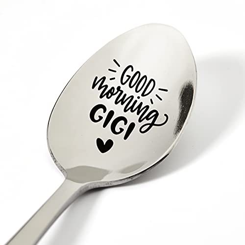 VIYZZX Grandma Gifts from Granddaughter Grandson Wife,Funny Good Morning Gigi Spoon Engraved Stainless Steel,Tea Lover Coffee Lovers Gifts,Gigi Birthday Valentine Mother's Day Christmas Gift