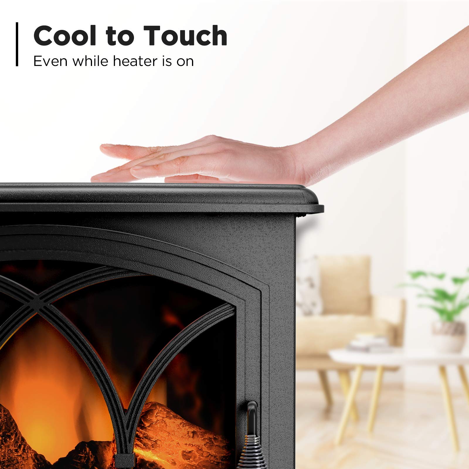 TURBRO Suburbs TS23-C Electric Fireplace Infrared Heater with Curved Door- 23" Freestanding Fireplace Stove with Adjustable Flame Effects, Overheating Protection, Timer, Remote Control - 1400W, Black