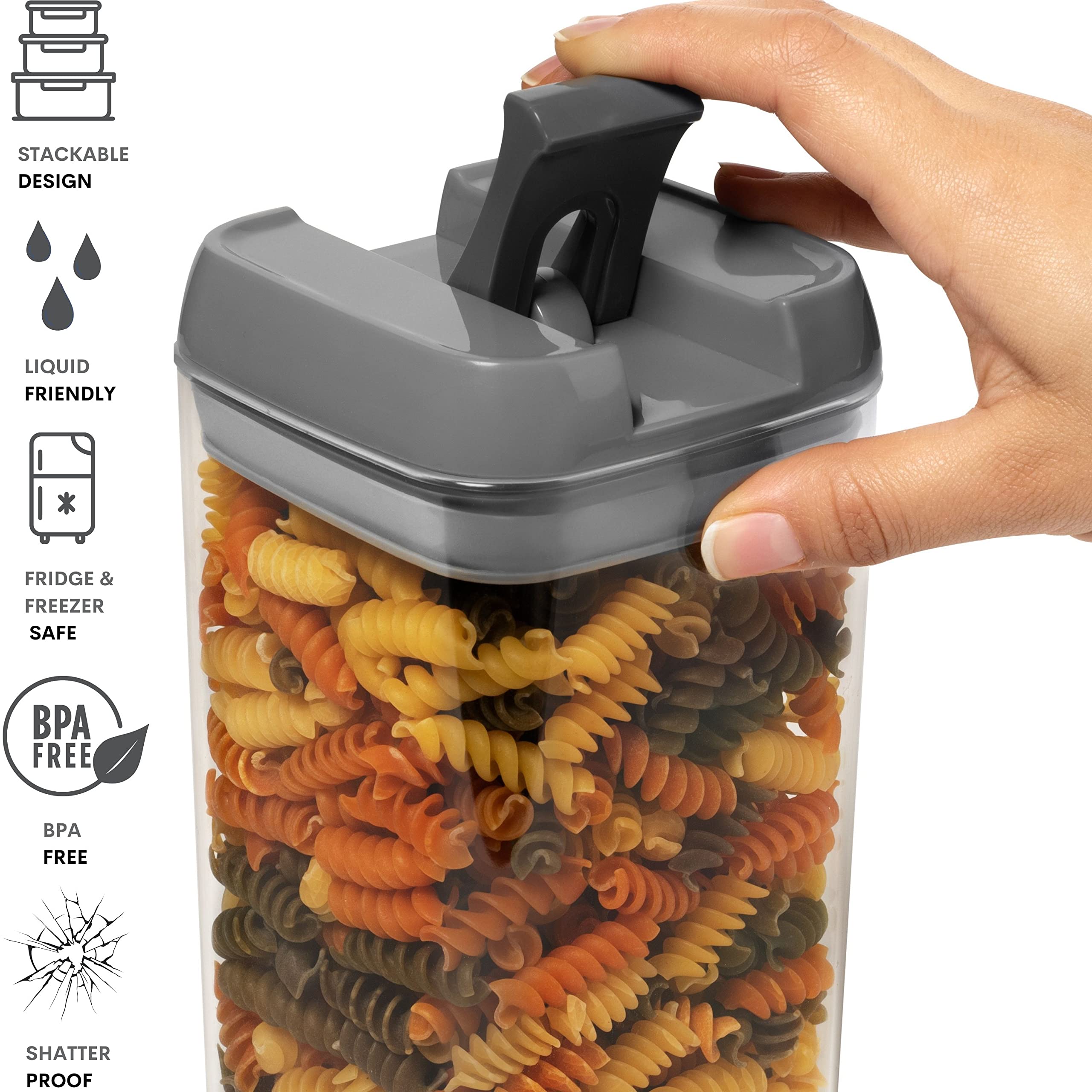 Shazo 6 PCs 1.2 Liter Airtight Food Storage Containers with Lids - BPA Free Plastic Cereal Containers with Easy Lock Lids for Kitchen Pantry Organization