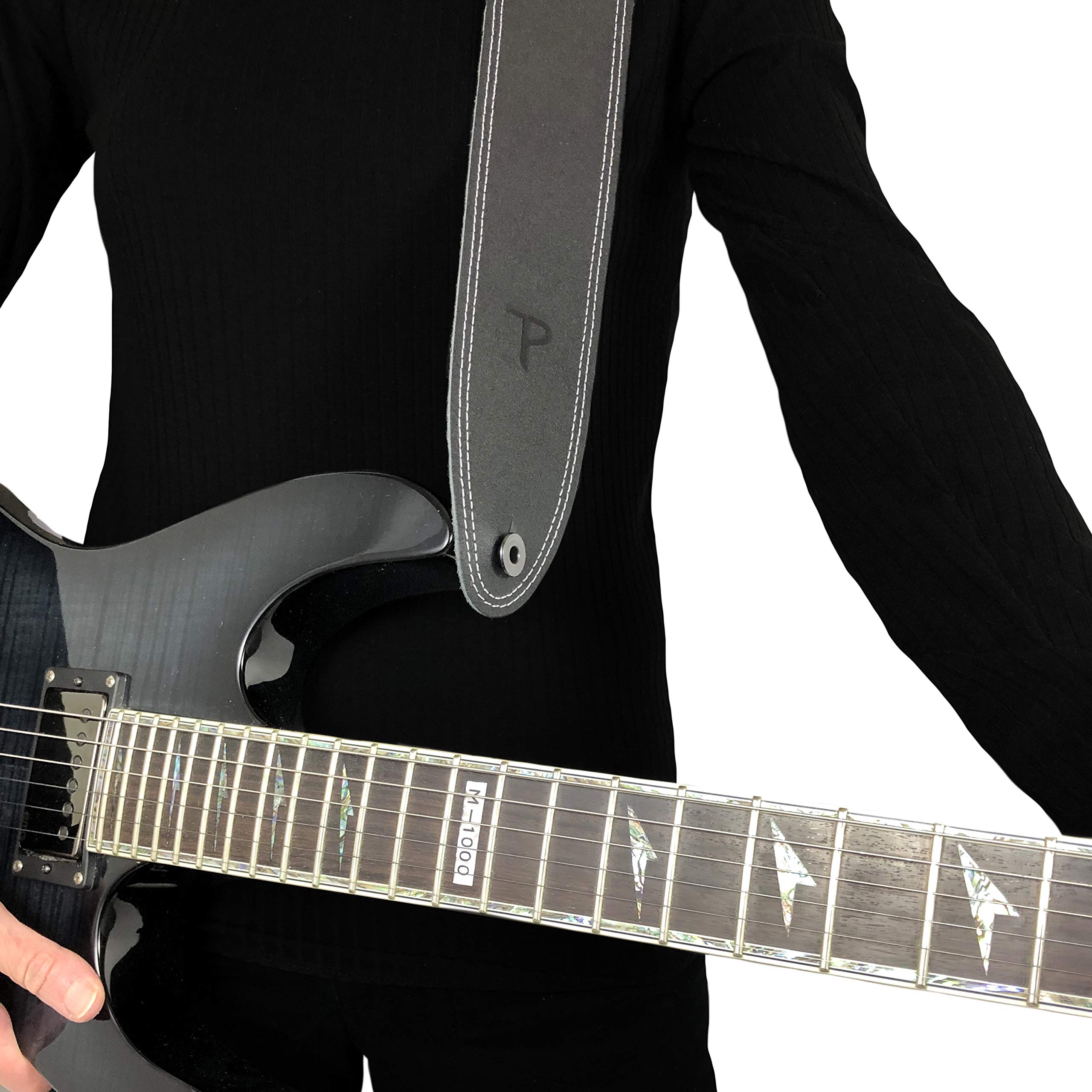Perri's Leather Ltd. - Double Stitched Leather Strap - Adjustable Strap from 41" to 56" for Electric, Acoustic, Bass Guitars - for Kids & Adults - Black (BDS-175)