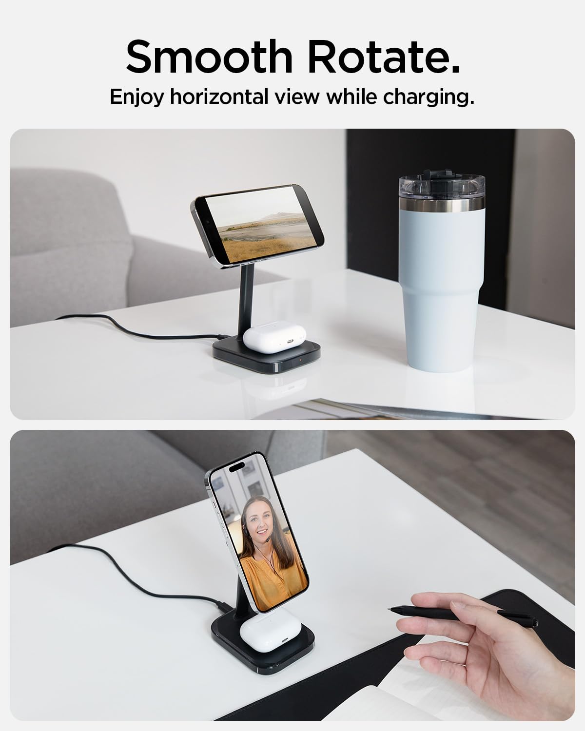 Spigen ArcField (MagFit) for MagSafe 2-in-1 Dual Magnetic Wireless Charging Stand Fast Wireless Charger for iPhone 15 Pro Max Plus 14 13 12 Pro Max Mini Airpods Pro 3 2 2nd gen -Adapter Not Included