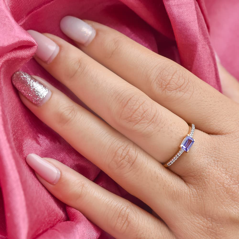 YoTreasure 0.56 Ct. Tanzanite & White Topaz 10K Yellow Gold Ring