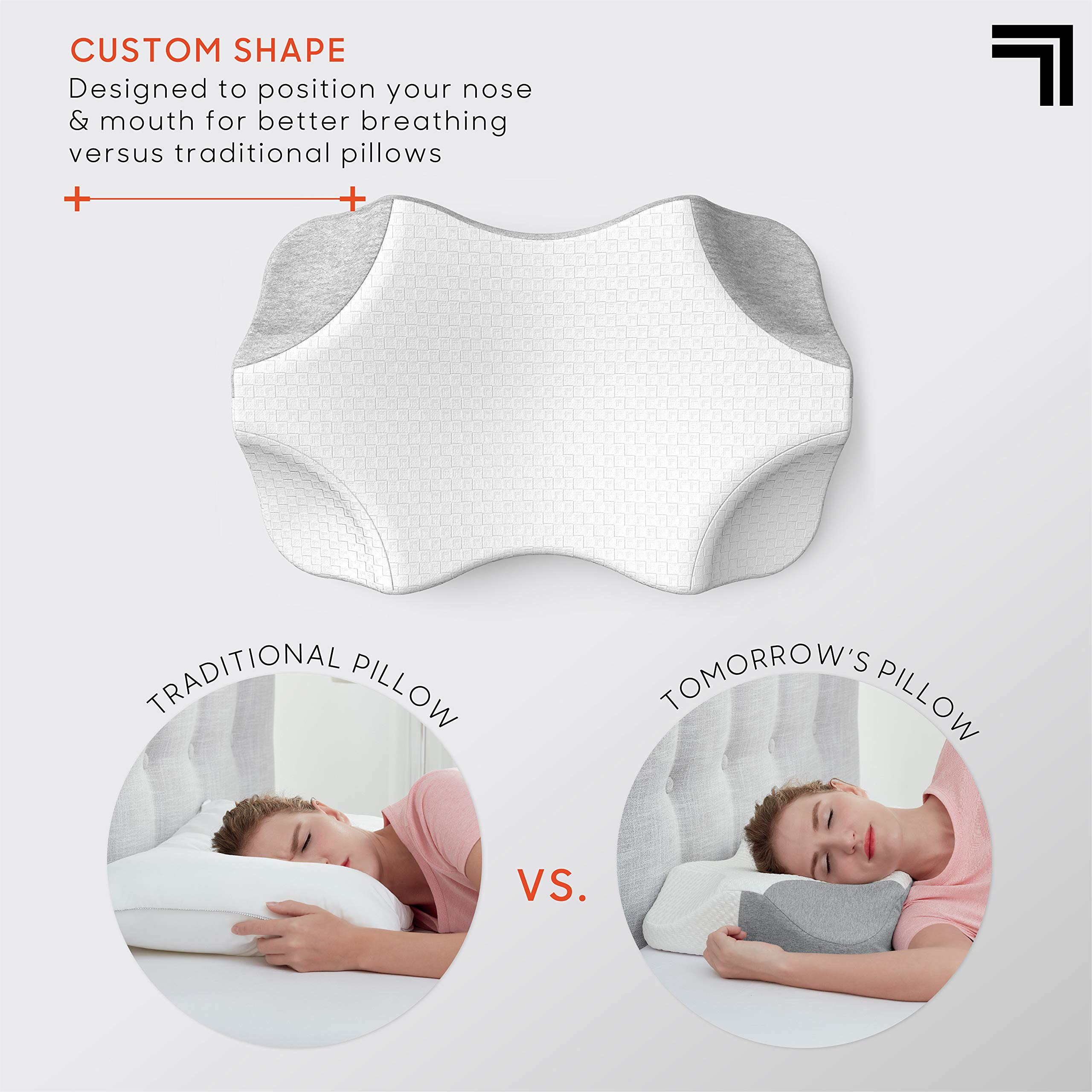Sharper Image Responsive Memory Foam Tomorrow’s Pillow – Expressly Designed for Side Sleepers - Ergonomically Contoured for Neck & Shoulder Support and to Help You Breathe More Easily – Queen