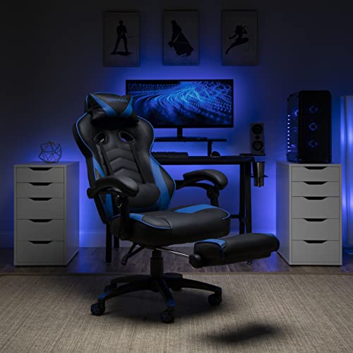 RESPAWN 110 Ergonomic Gaming Chair with Footrest Recliner - Racing Style High Back PC Computer Desk Office Chair - 360 Swivel, Adjustable Lumbar Support, Headrest Pillow, Padded Armrests - 2019 Blue