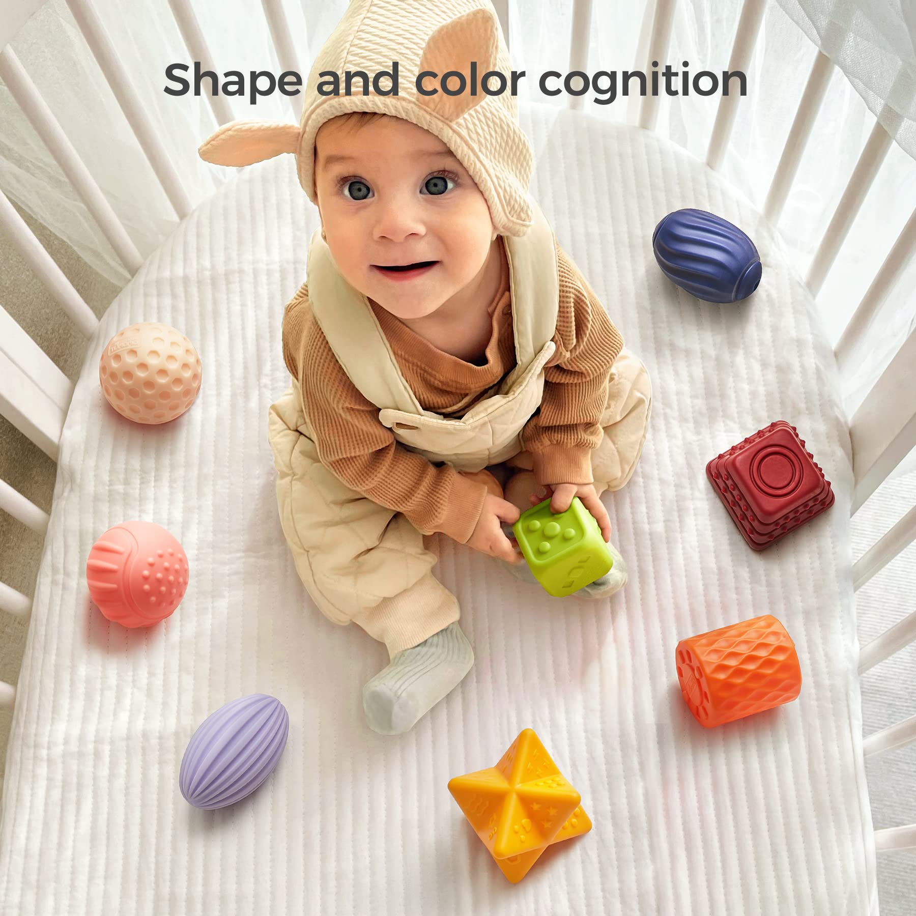 TUMAMA Baby Sensory Ball Set,Soft Textured Squeeze Balls Montessori Toys Easter Egg for Babies Toddlers 3-12 Months,6 Pack