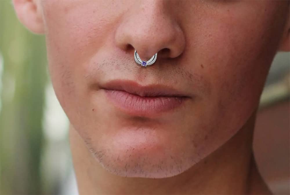 PiercingPoint Light Green Crystal Stone Leaf with Round CZ Stone 16 Gauge Clicker Septum Nose Ring Septum Jewelry