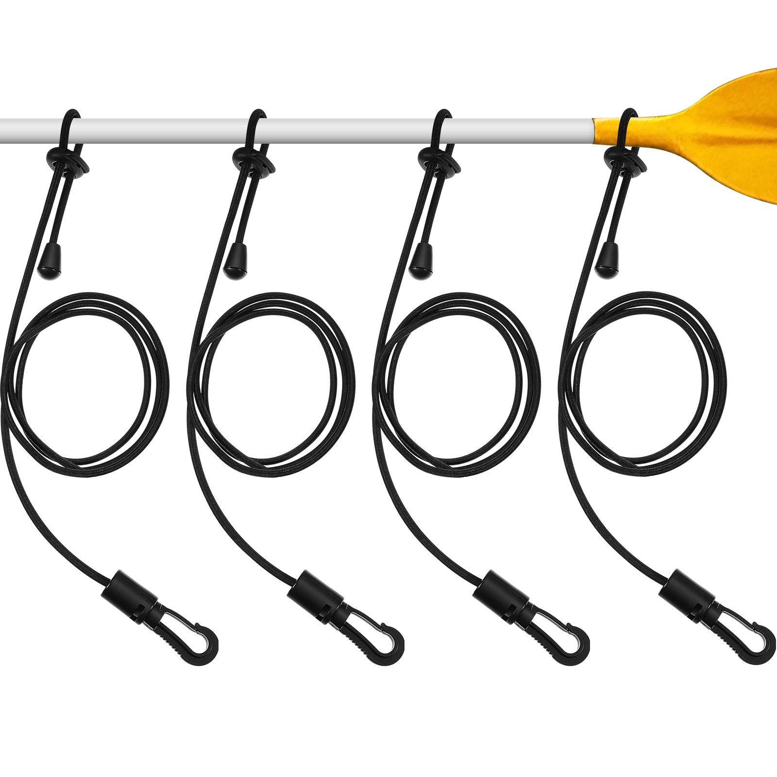 Sumind 4 Pieces Kayak Paddle Leash Adjustable Kayak Rod Leash Durable Nylon Fishing Paddle Leash with Clasp (Black)