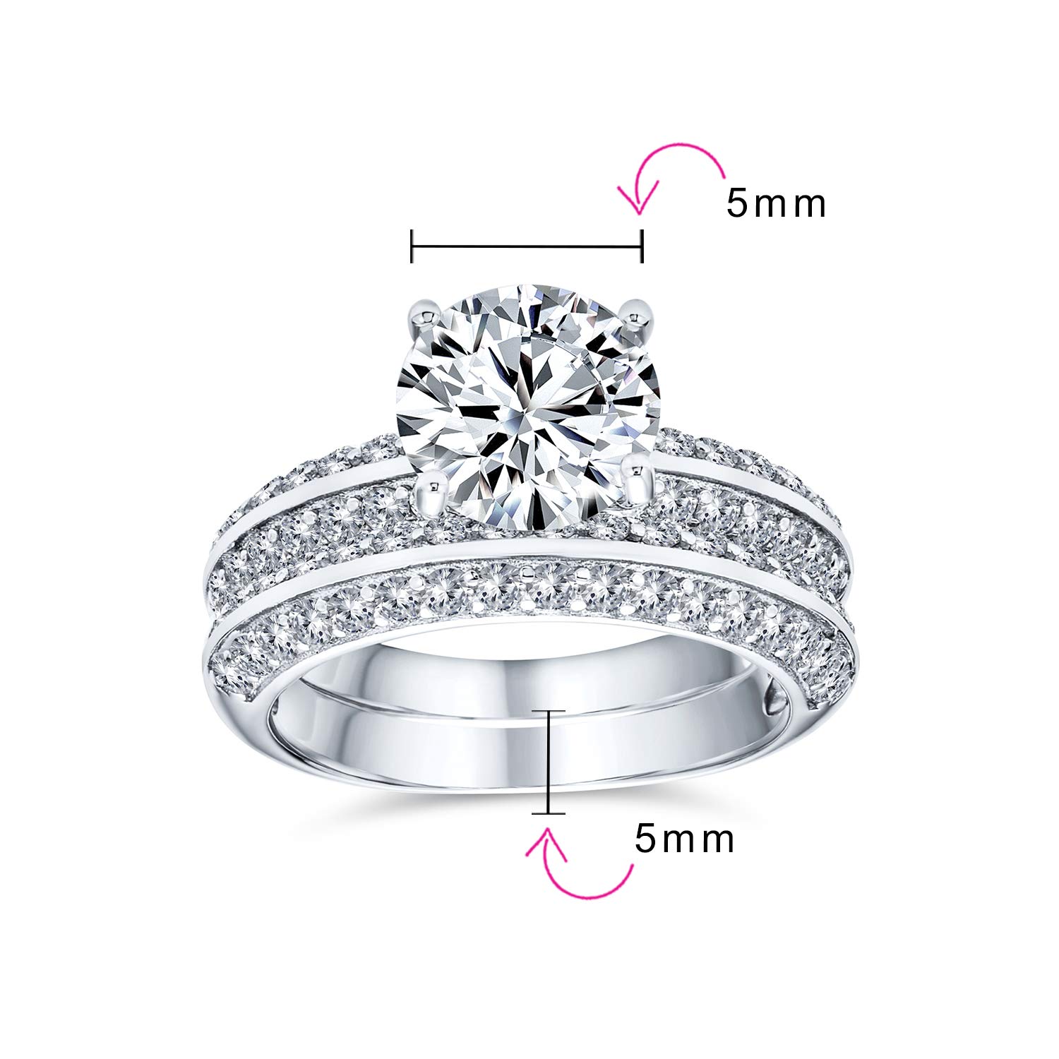 Personalize Traditional 3CT Cubic Zirconia Round Brilliant Cut Round Solitaire Pave Eternity Band AAA CZ Anniversary Wedding Engagement Ring Set Band For Women .925 Sterling Silver