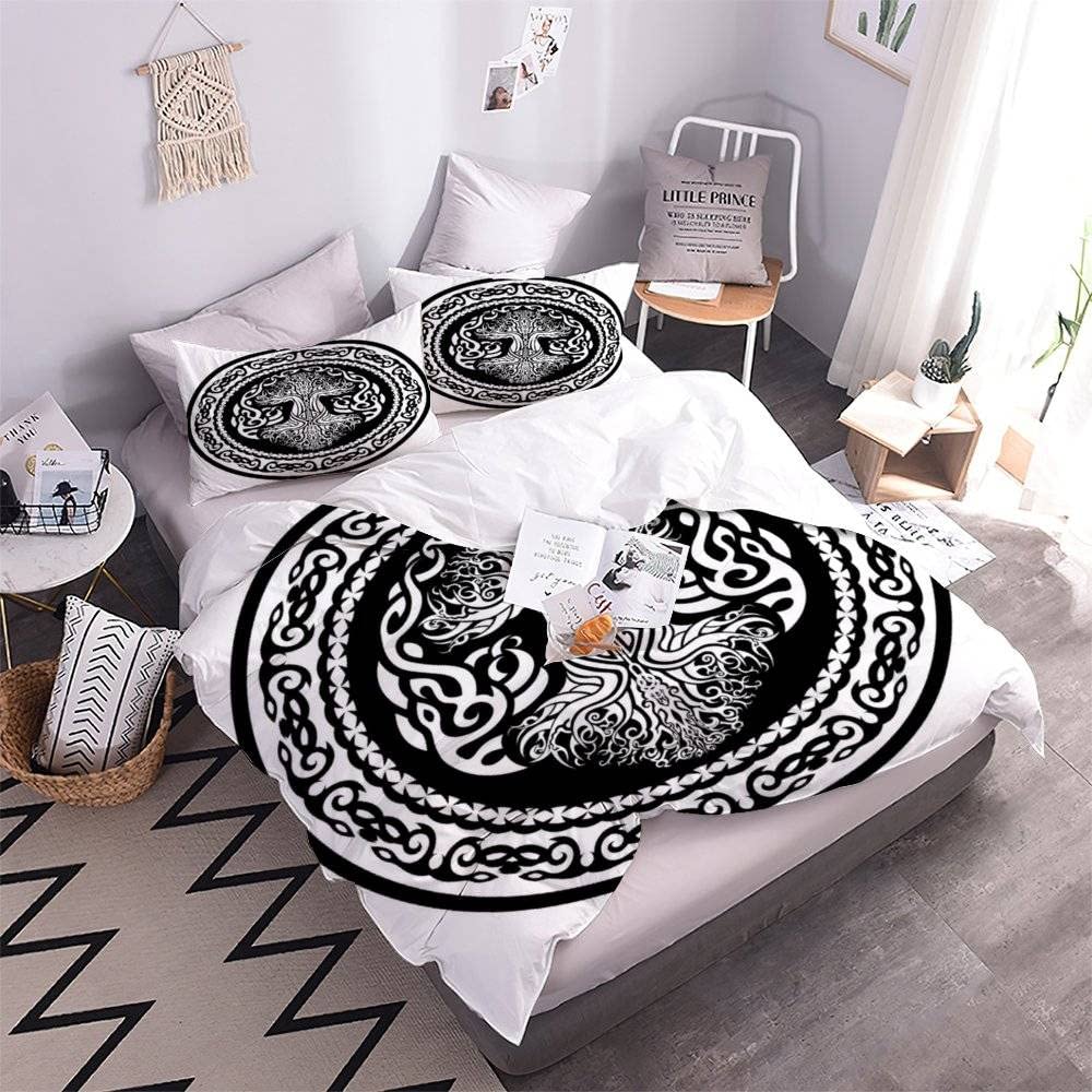 Quilt Cover Twin Size Viking Tree of Life 3D Bedding Sets Celtic Style Duvet Cover Breathable Hypoallergenic Stain Wrinkle Resistant Microfiber with Zipper Closure,beding Set with 2 Pillowcase