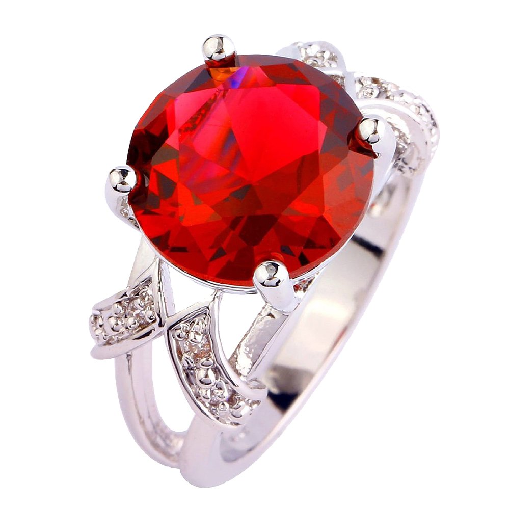 Psiroy 925 Sterling Silver Plated Created Ruby Spinel Filled Solitaire Promise Ring Size 10
