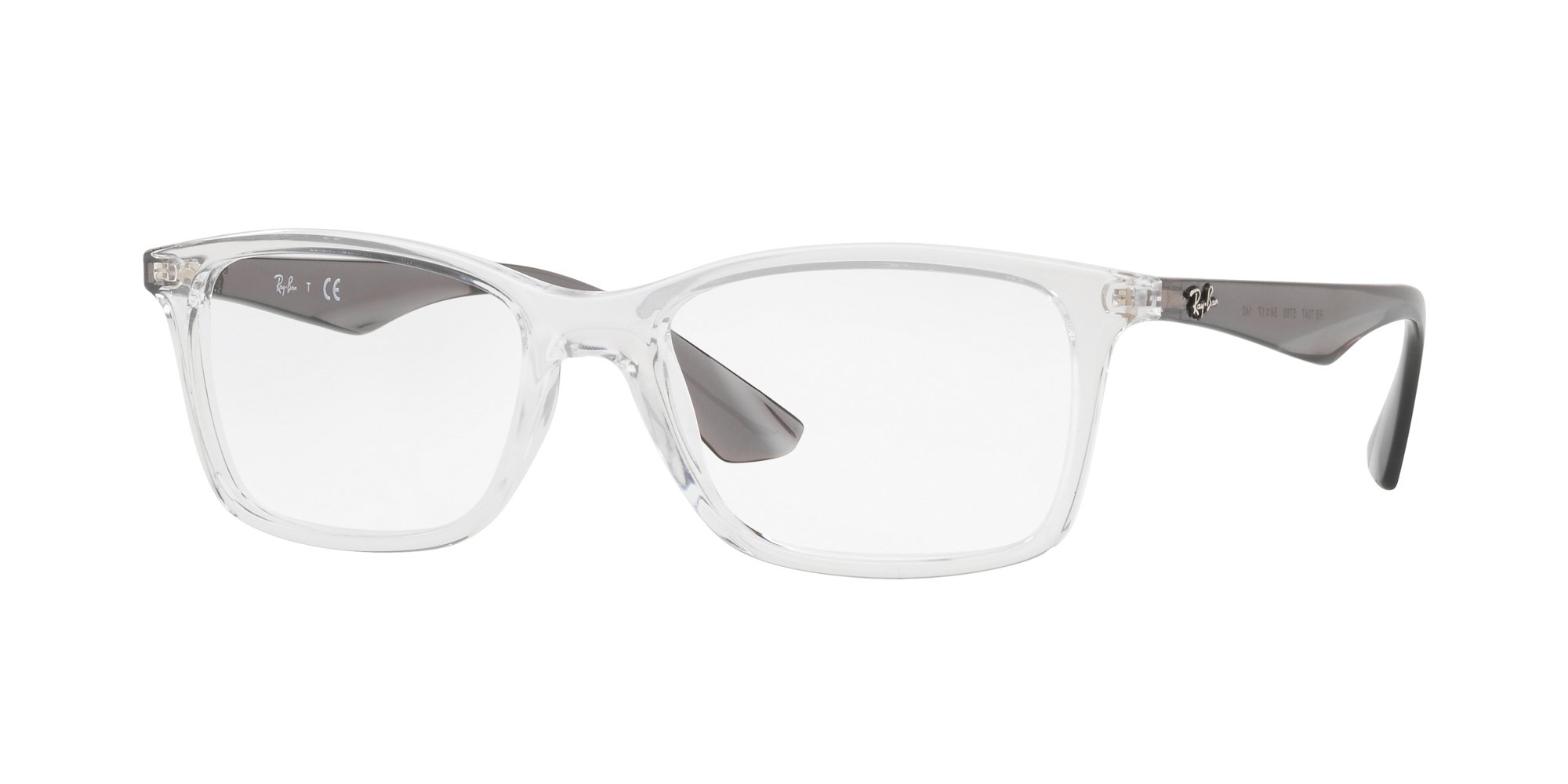 Ray-Ban RX7047 Rectangular Prescription Eyeglass Frames, Transparent on Grey/Demo Lens, 56 mm