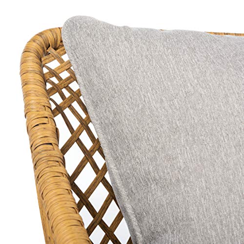 SAFAVIEH Outdoor Collection Jensen Natural Brown Rattan/Grey Seat Cushion 3-Piece Patio Lounge Bistro Set with Table (PAT9008A)