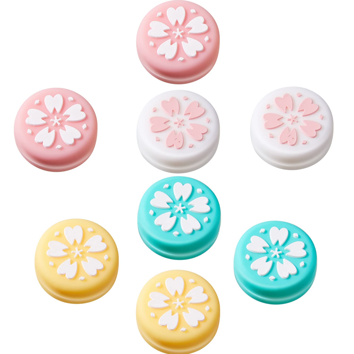 Sumind 8 Pieces Sakura Flower Thumb Grip Caps, Thumb Grips Analog Stick Cover Soft Silicone Button Joystick Cap Compatible with Nintendo Switch, Switch Lite and Joy-Con Controller