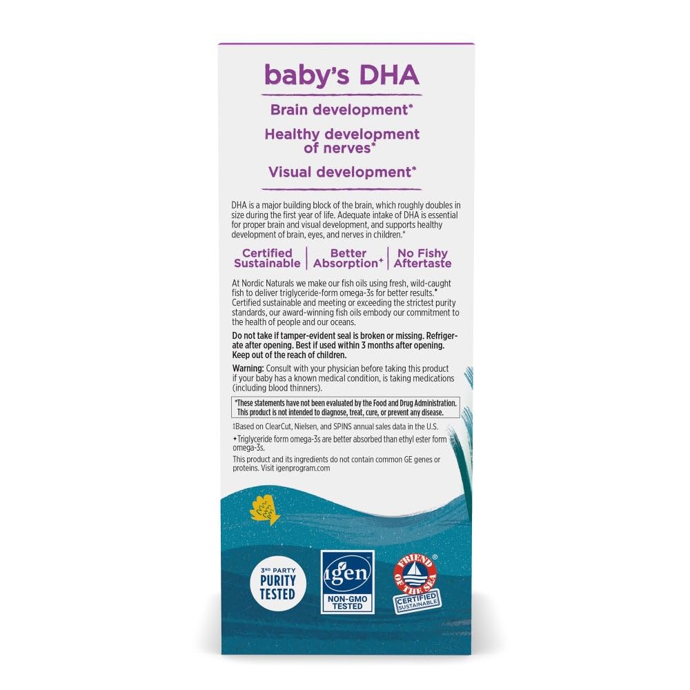 Nordic Naturals Baby’s DHA, Unflavored - 4 oz - 1050 mg Omega-3 + 300 IU Vitamin D3 - Supports Brain, Vision & Nervous System Development in Babies - Non-GMO - 24 Servings