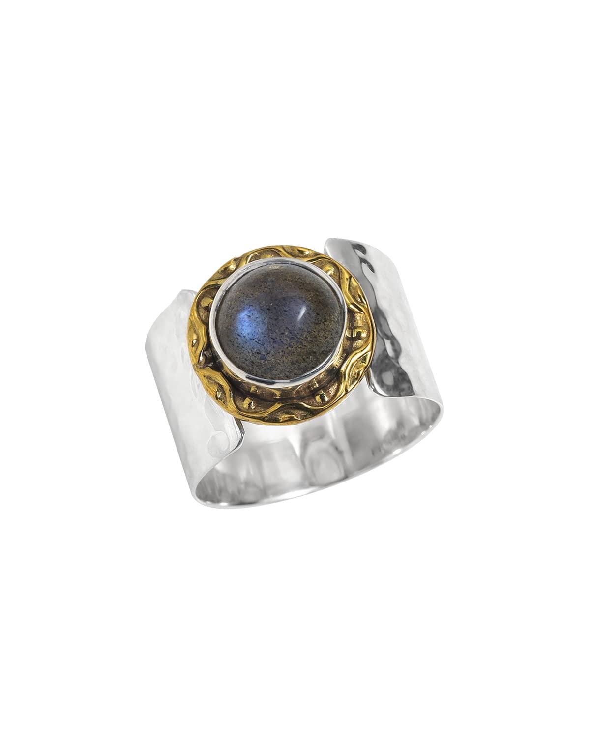 YoTreasure Labradorite Solid 925 Sterling Silver Brass Wide Band Bold Ring