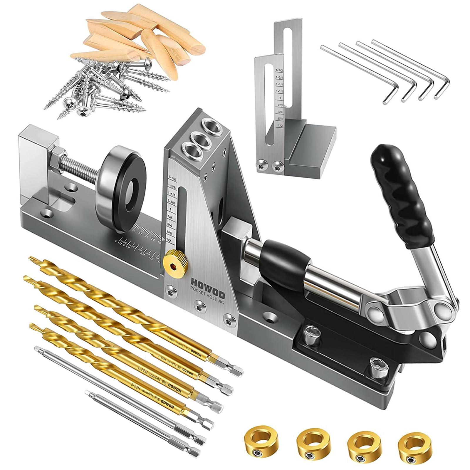 Pocket Hole Jig Kit Aluminum Alloy Pocket Screw Jig Drill Guide Multifunctional Woodworking Dowel Jig Kit Angled Holes Adjustable Woodworking Drill Guide Accessory