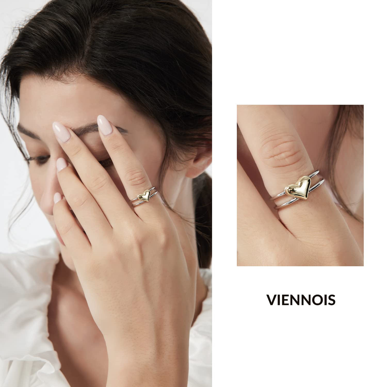 VIENNOIS Heart Shape 14k Gold Plated Copper Adjustable Open Ring for Women