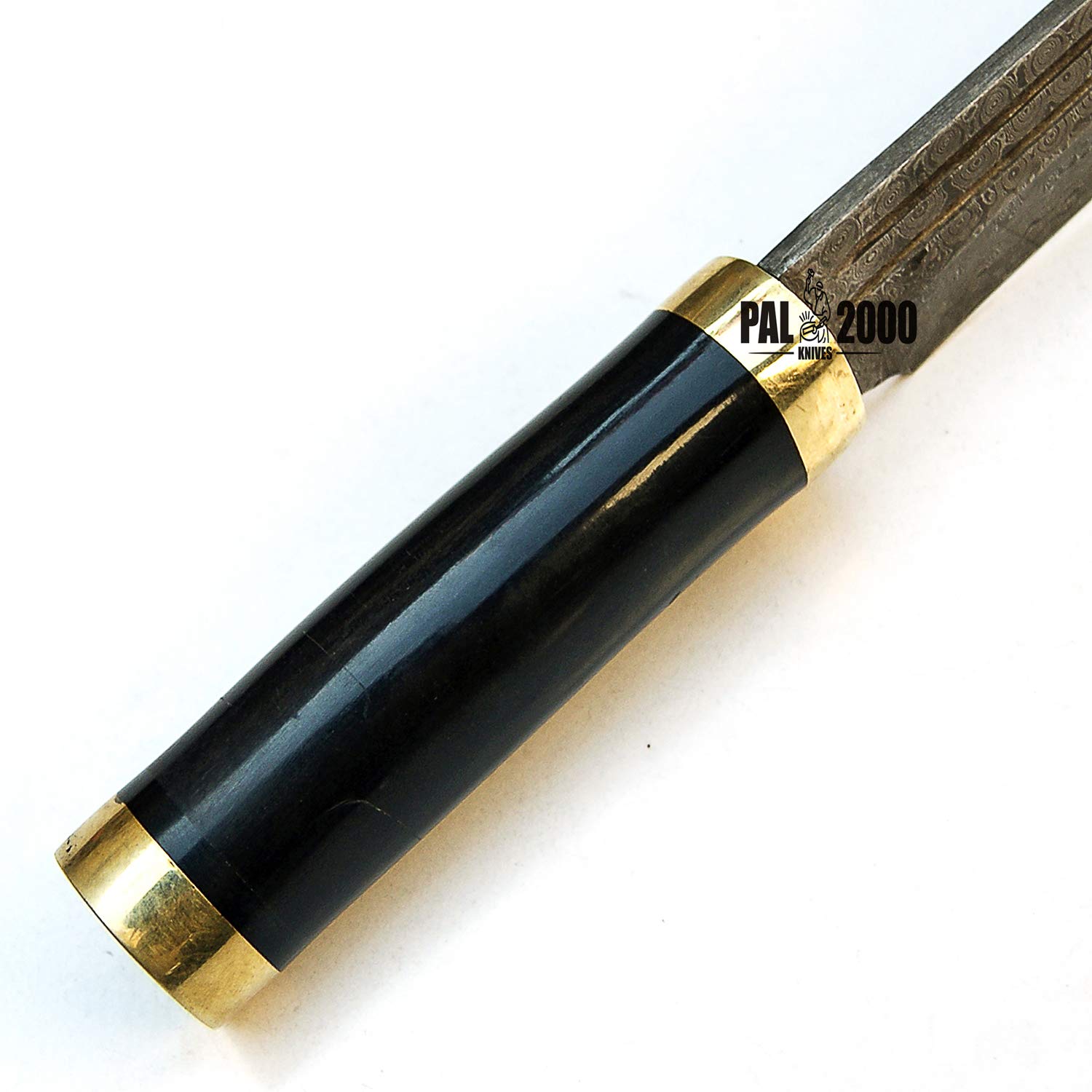 PAL 2000 KNIVES KNI-9449 Custom Handmade Damascus Steel Hunting Tanto Knife 15 Inches Buffalo Horn Handle Raindrop pattern Blade with Leather sheath