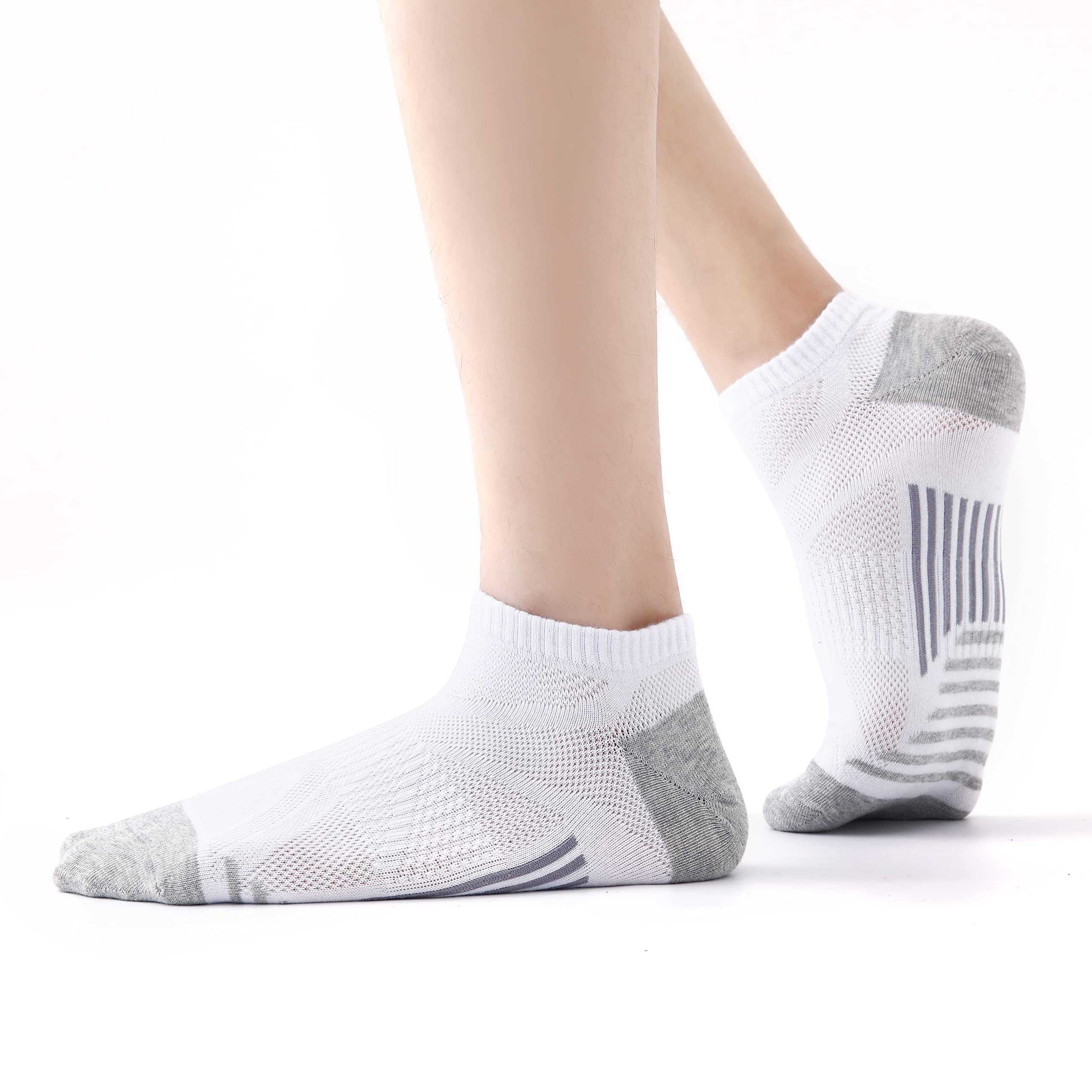 TOUNRIS Men's Athletic Socks Cushion Ankle Socks for Men Sport Low Cut Socks for Man (White)