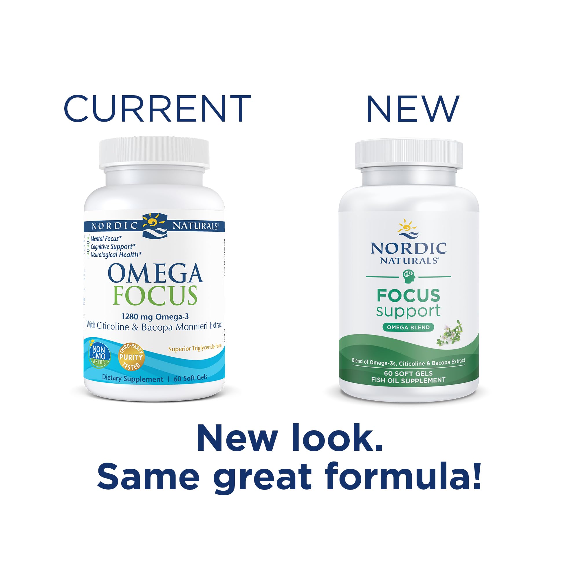 Nordic Naturals Omega Focus, Lemon - 60 Soft Gels - 1280 mg Omega-3 + Citicoline & Bacopa Monnieri Extract - Focus, Attention, Memory, Brain Health - Non-GMO - 30 Servings