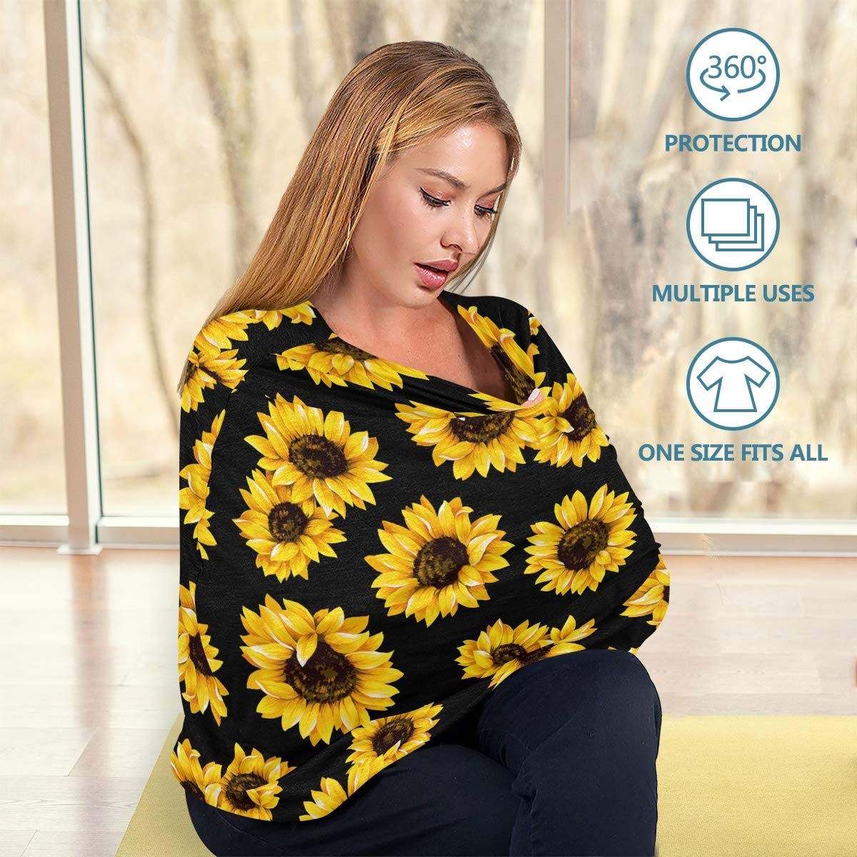 Sunflower Baby Car Seat Covers, Carseat Canopy Cover Nursing Cover Breastfeeding Scarf for Babies Stretchy Coverage, Infant Stroller Covers for Boys Girls