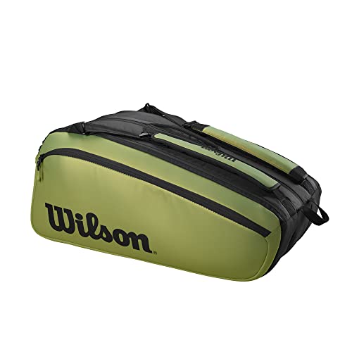 WILSON Blade V8 Super Tour Tennis Racket Bag - Green/Black, Holds up to 15 Rackets