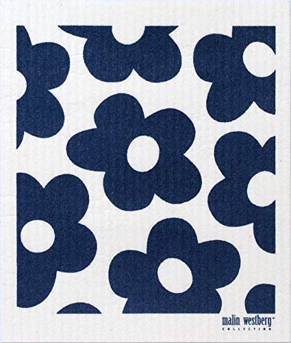 Trendy Tripper Swedish Dishcloths/Sponge Cloths: Packs of 3 Different Dark Blue Designs (3-Pk Dark Blue: Blomma/Blommor/Bubble)