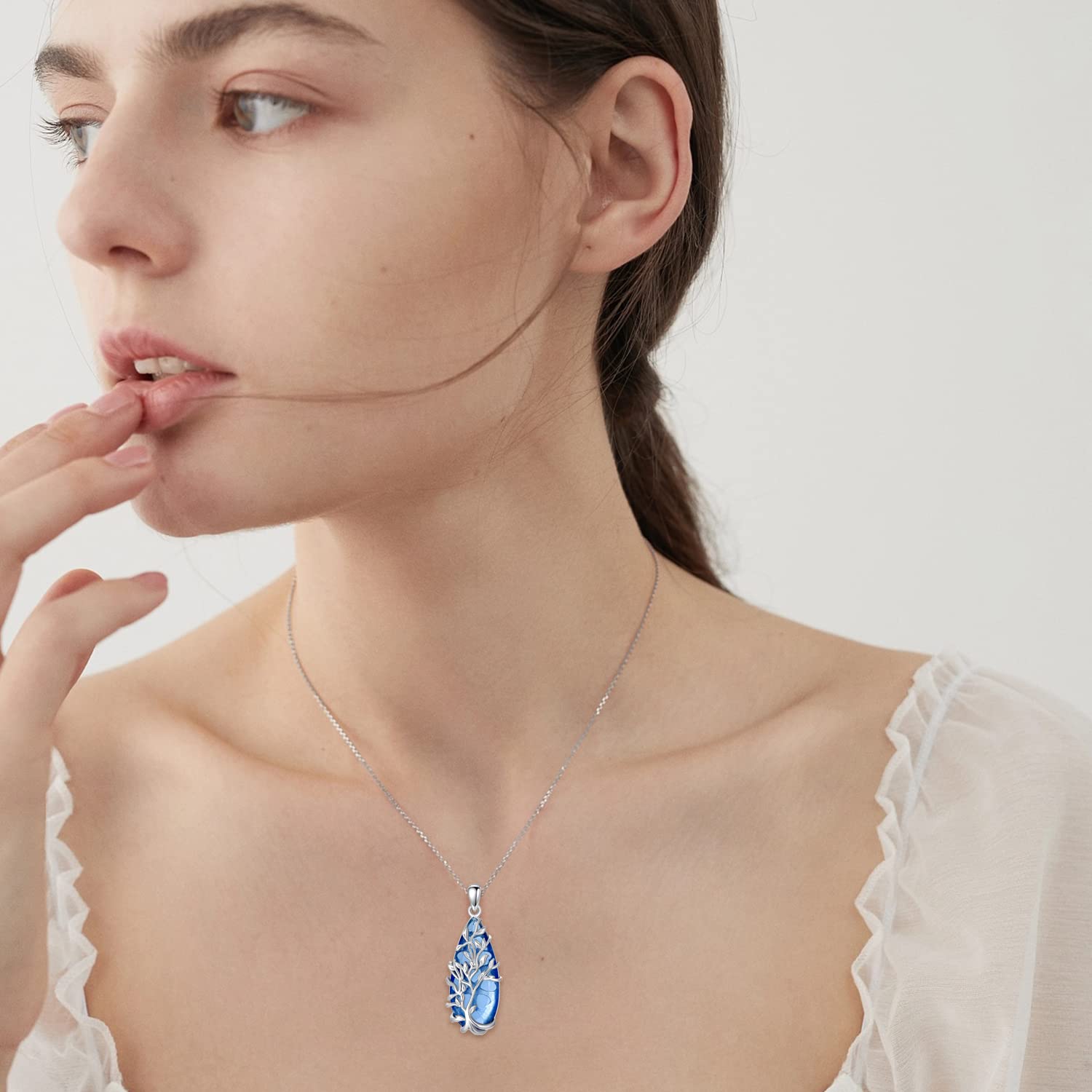 Tree Of Life Aquamarine Necklace 925 Sterling Silver March Birthstone Necklace