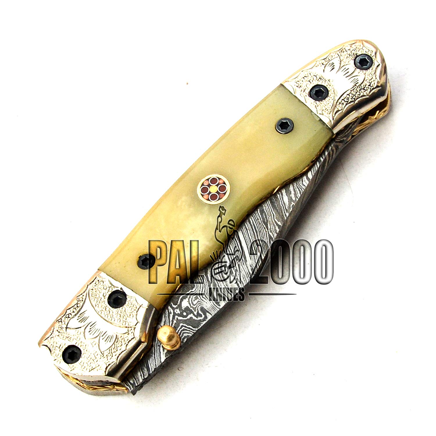 PAL 2000 KNIVES Handmade Folding knife - Damascus Pocket Knife - For Men - with Camel Bone Handle - Custom Pocket Knife - for - Camping - Fishing - Outdoor - and EDC - 9680