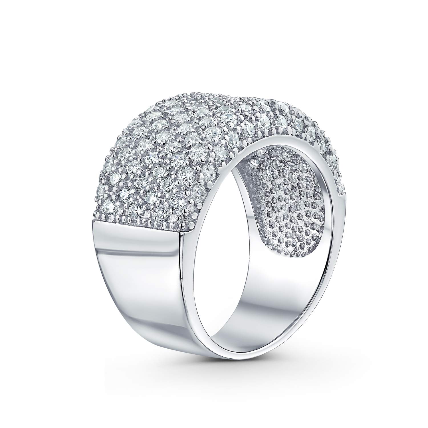 Personalized Micro Pave AAA Cubic Zirconia Cocktail Anniversary Wide CZ Pave Anniversary Statement 1/2 Eternity Wedding Band Ring For Women .925 Sterling Silver Customizable