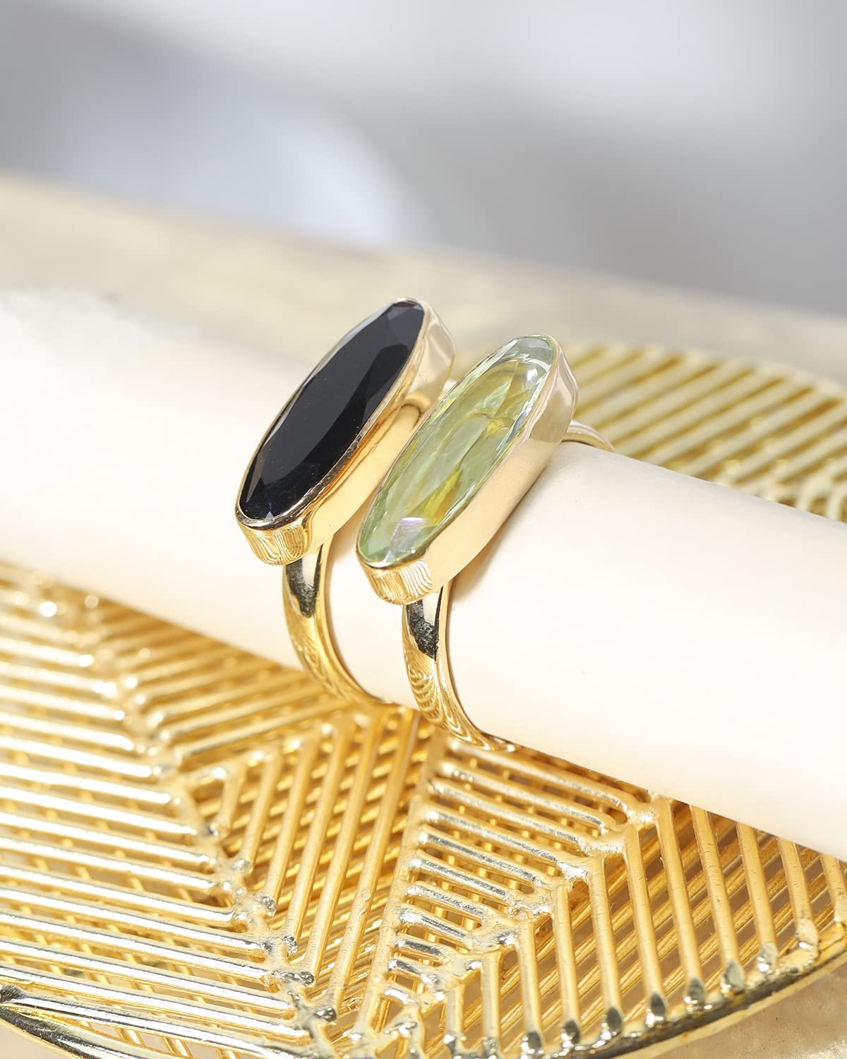 YoTreasure Natural Green Amethyst Ring 14k Gold Plated Over 925 Sterling Silver Gemstone Jewelry